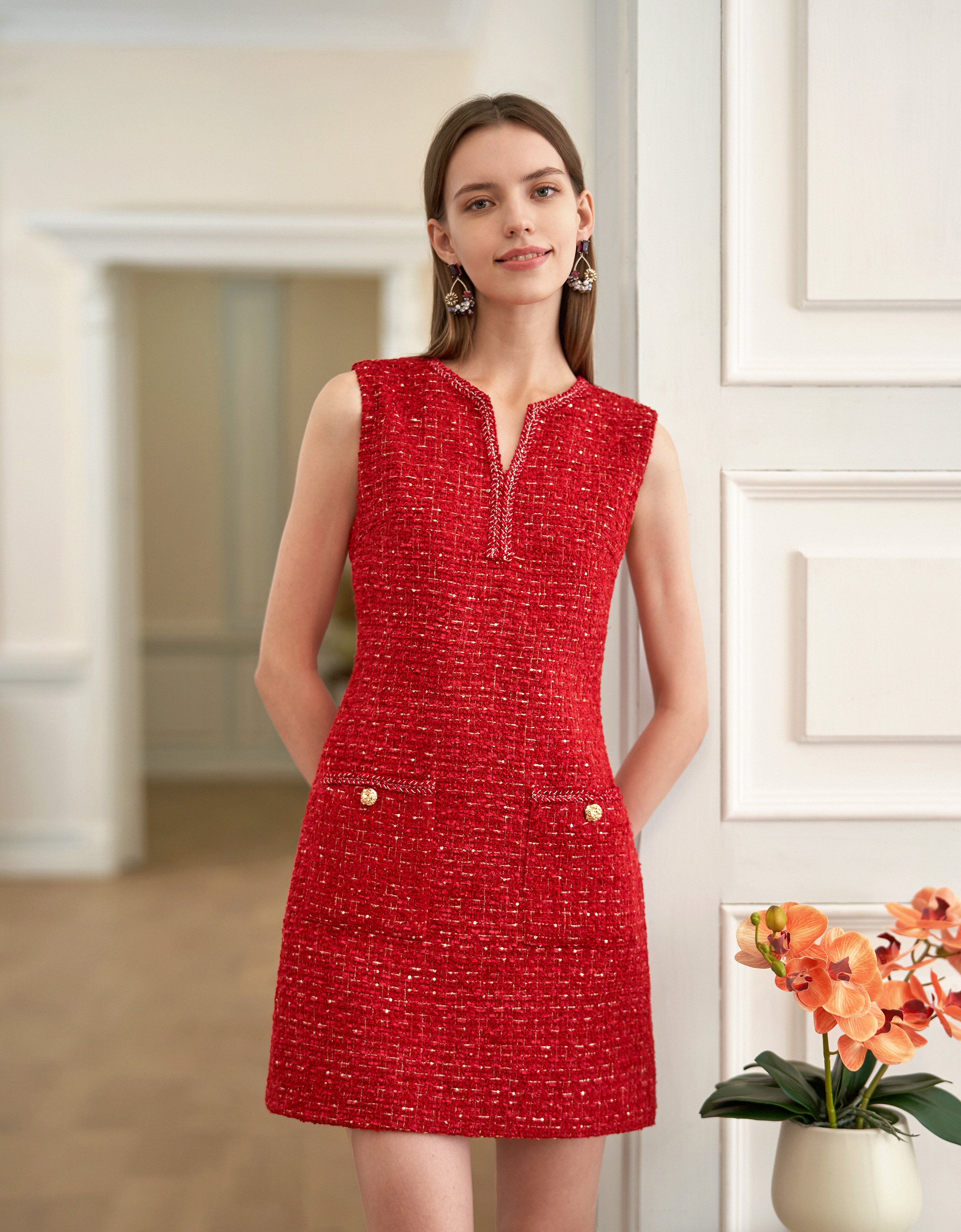 Braided Trims Sleeveless Tweed Dress – SaturdayClub Singapore