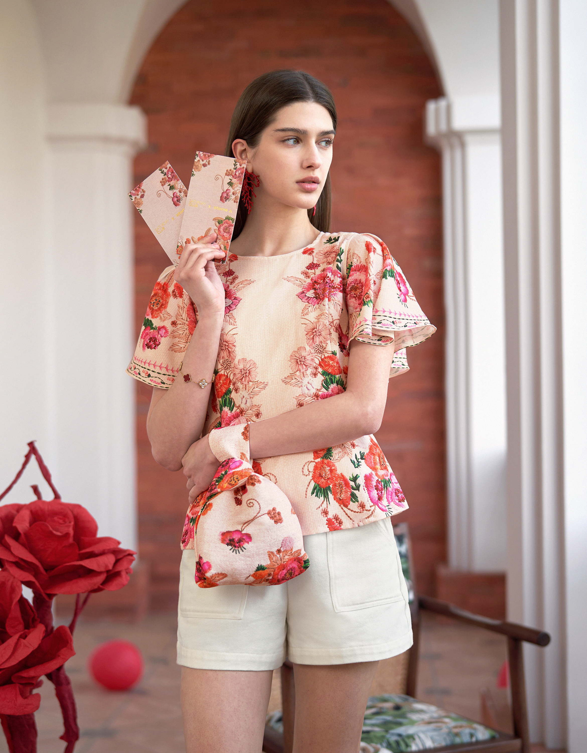 BUNDLE: Pink Floral Reversible Hand Bag & Pink Floral LNY 2026 Red Pac ...